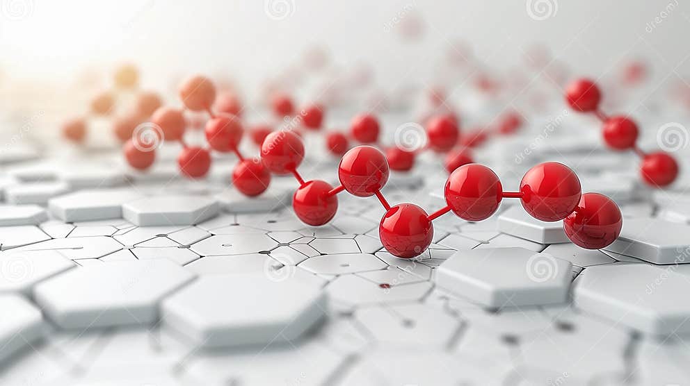 Red Molecular Structure on Hexagonal White Surface Stock Illustration ...