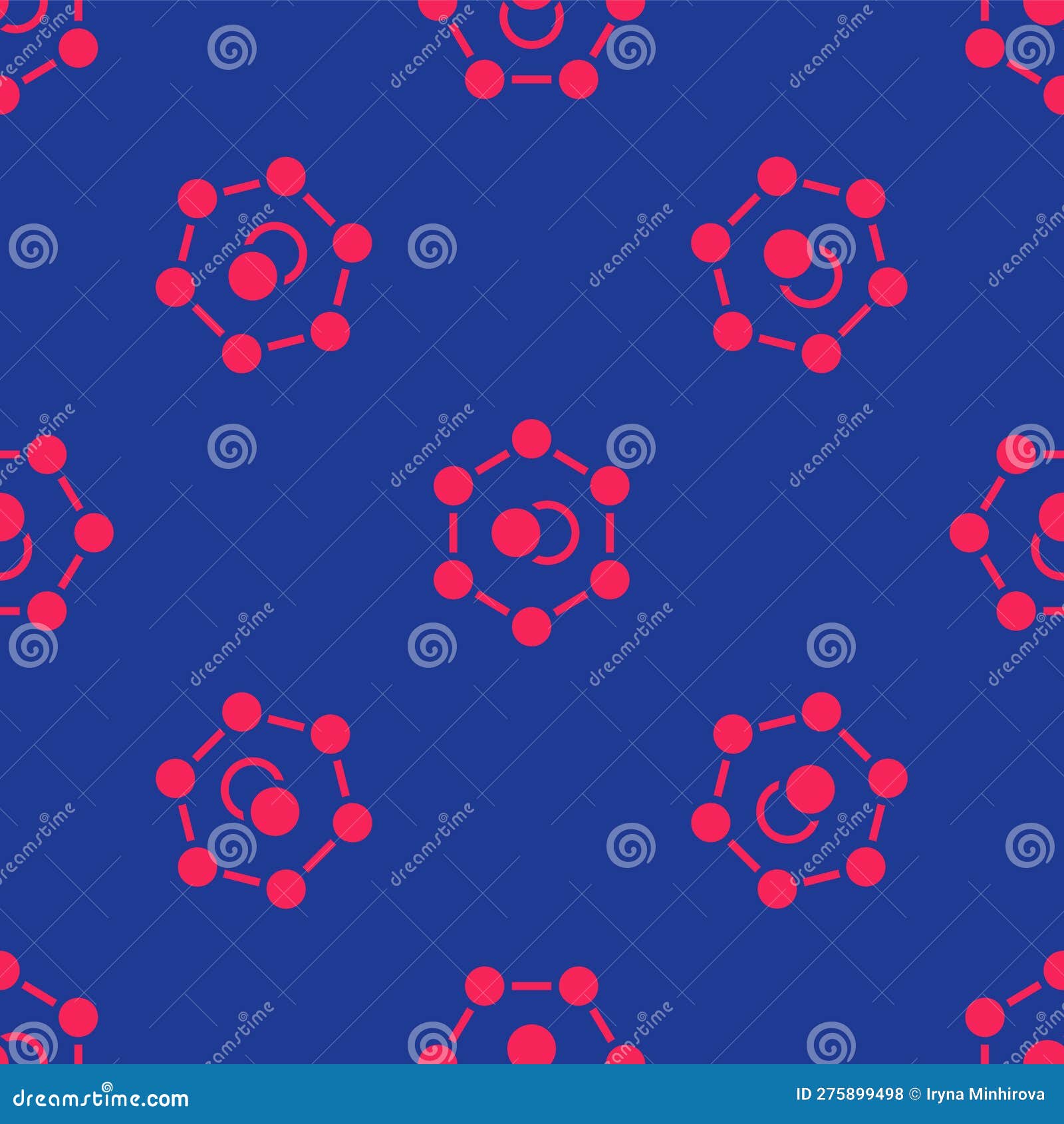 Red Molecule Icon Isolated Seamless Pattern on Blue Background ...