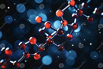 Red Molecule Structure Floating in a Dark Blue Science Background Stock ...
