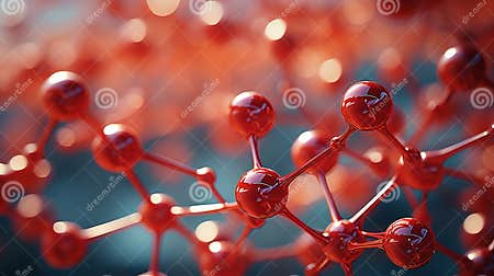 A Red Molecule Structure with Many Spheres. Generative AI. Stock ...