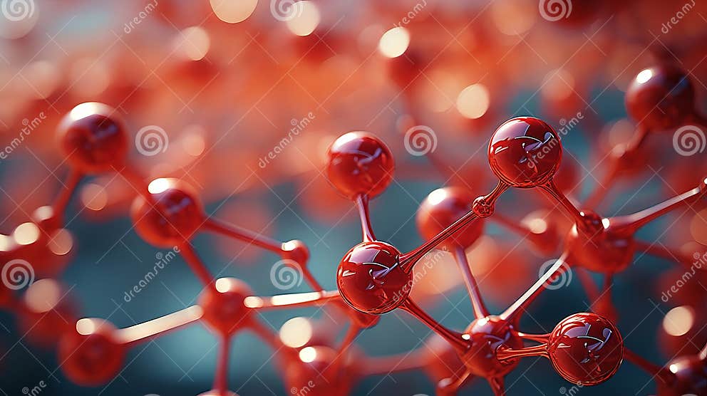 A Red Molecule Structure with Many Spheres. Generative AI. Stock ...
