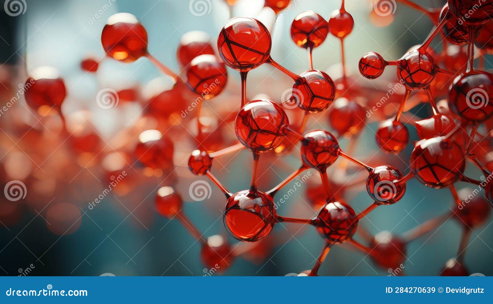 A Red Molecule Structure with Many Spheres. Generative AI. Stock ...