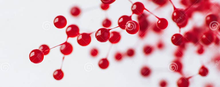 Red Molecules Floating and Connecting on Bright White Background, 3D ...