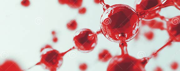 Red Molecules Floating and Connecting on Bright White Background, 3D ...