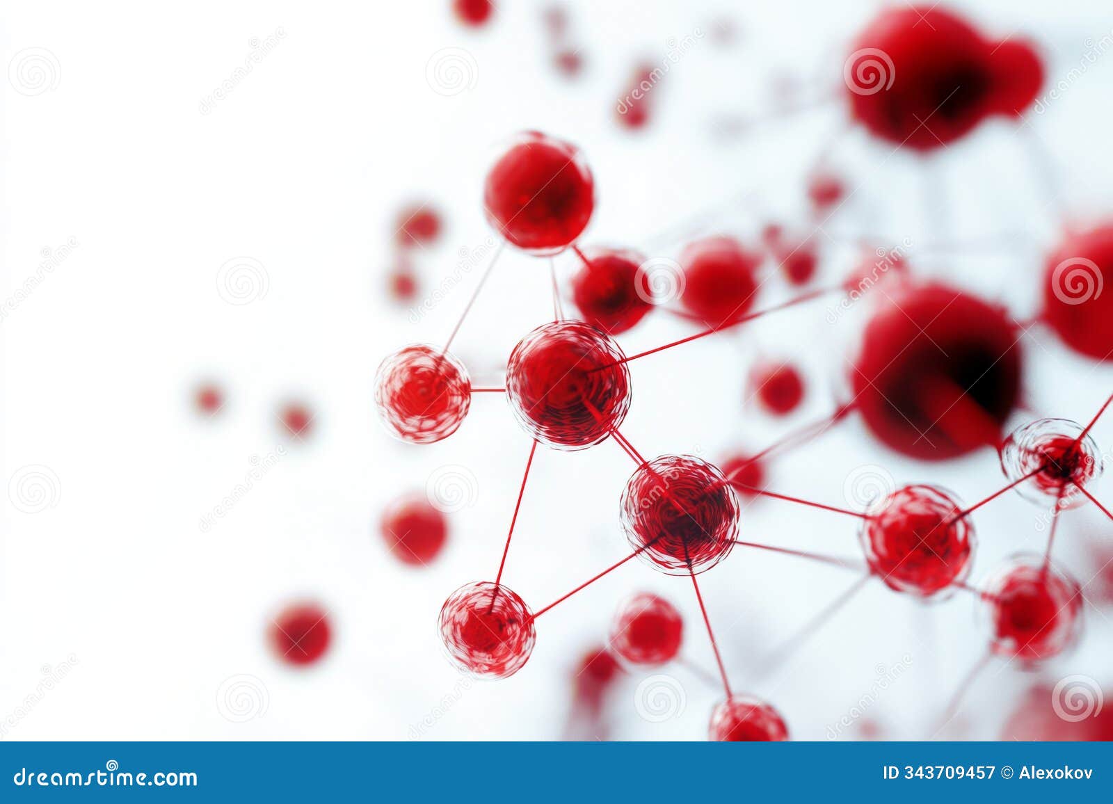Red Molecules Floating and Connecting on Bright White Background, 3D ...