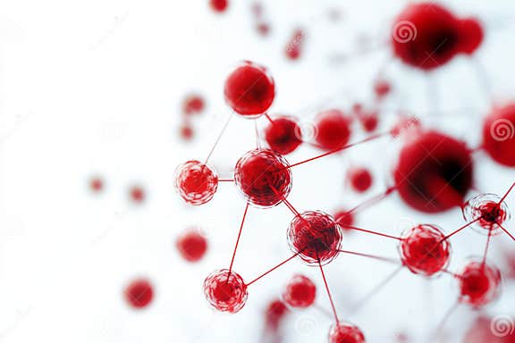 Red Molecules Floating and Connecting on Bright White Background, 3D ...