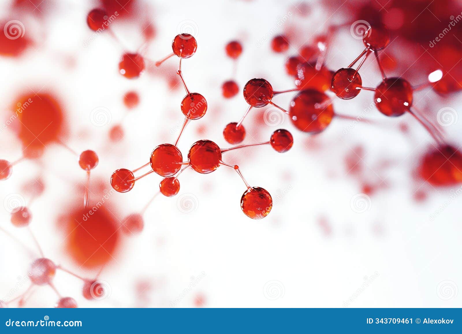 Red Molecules Floating and Connecting on Bright White Background, 3D ...