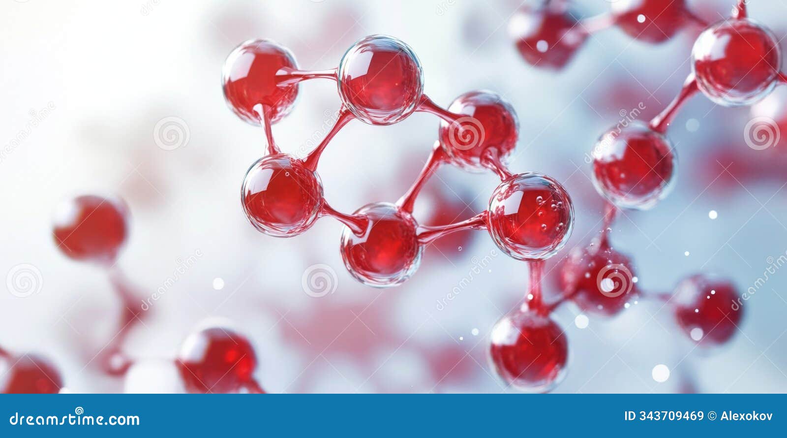 Red Molecules Floating and Connecting on Bright White Background, 3D ...