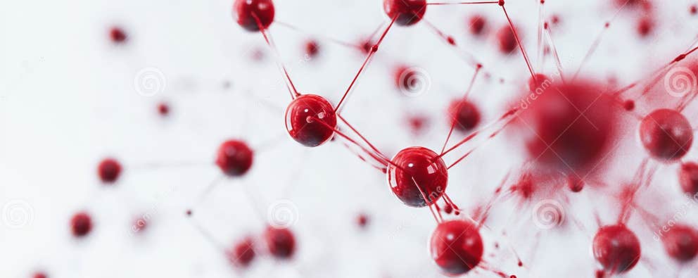 Red Molecules Floating and Connecting on Bright White Background, 3D ...