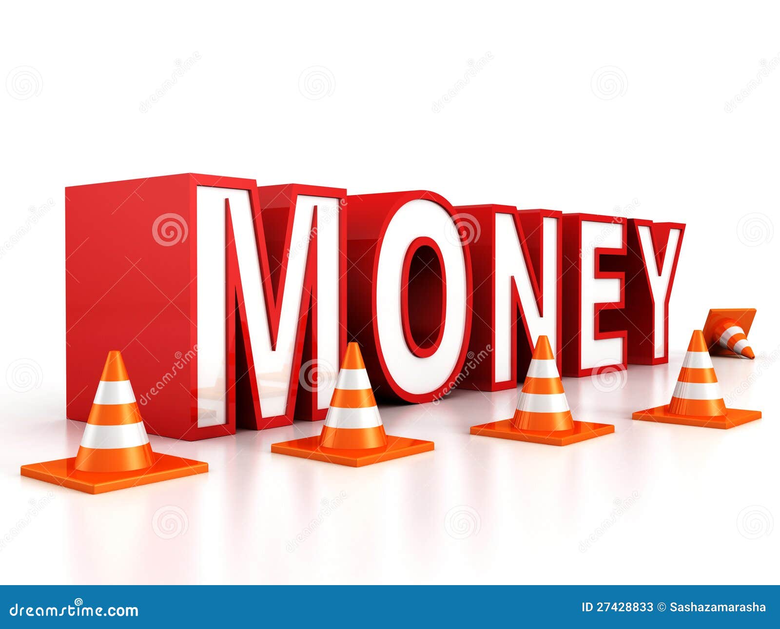 Red Money Text Behind of Road Safety Cones Stock Illustration ...