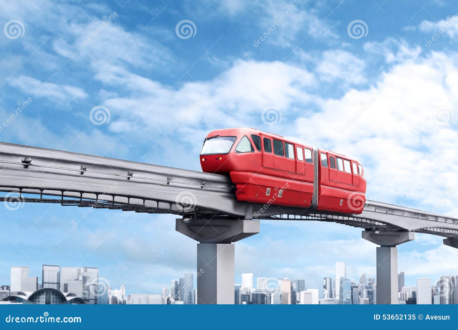 Red monorail train stock image. Image of track, cityscape - 53652135