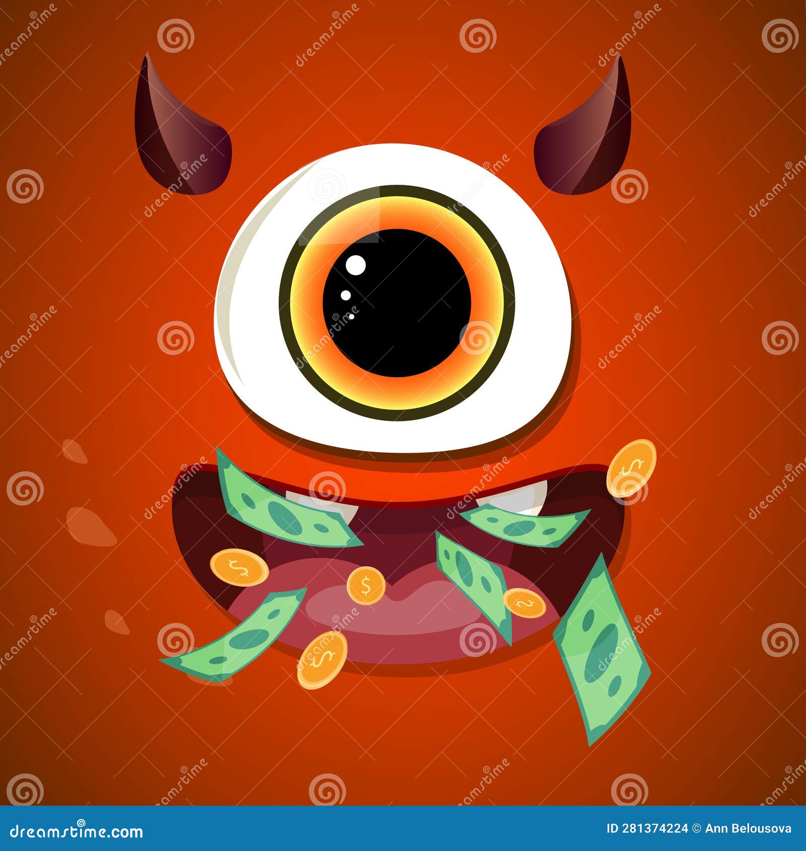 Red Monst, the Devil Eats Money Stock Vector - Illustration of graphic ...