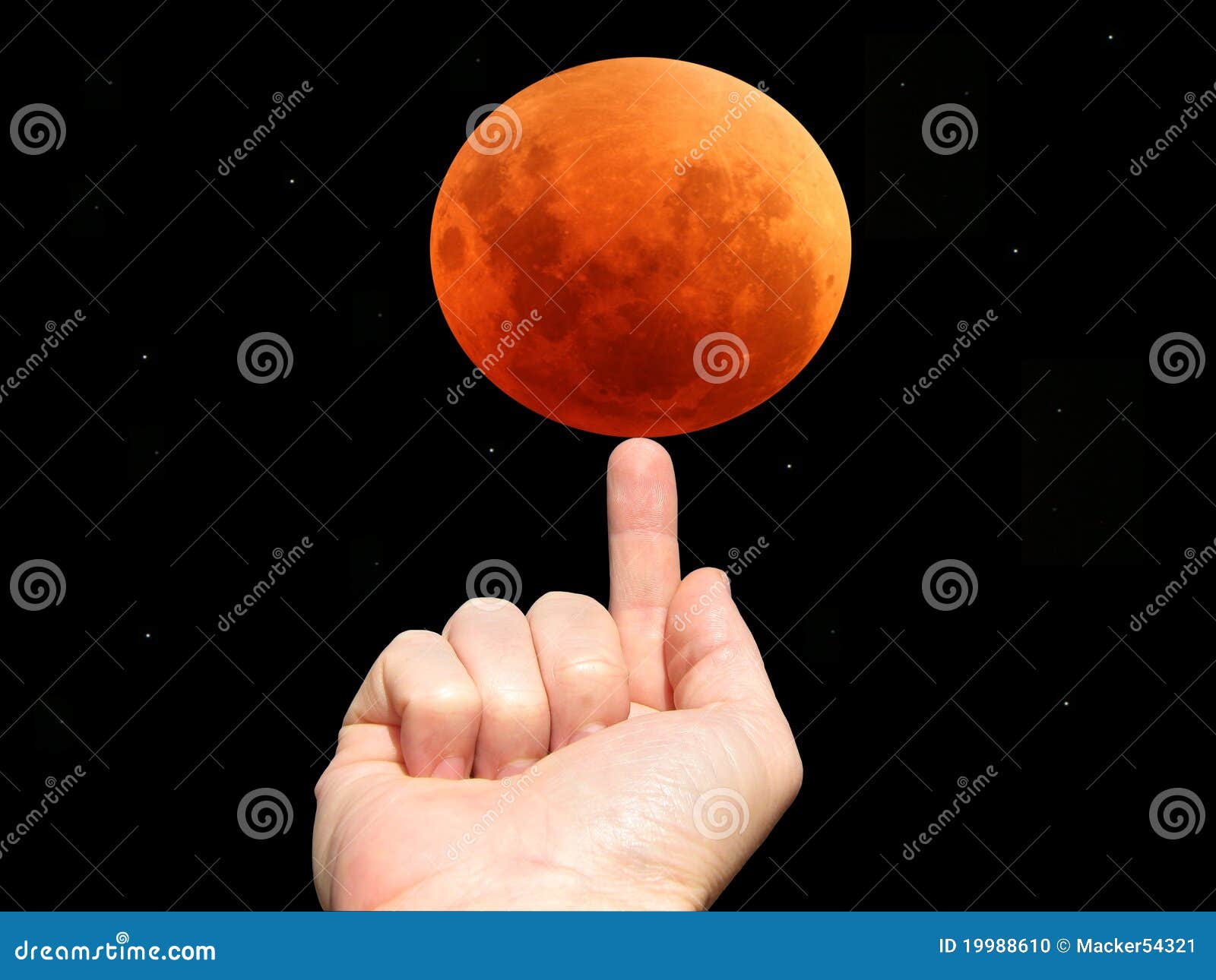 Red moon on finger stock photo. Image of astro, crater - 19988610