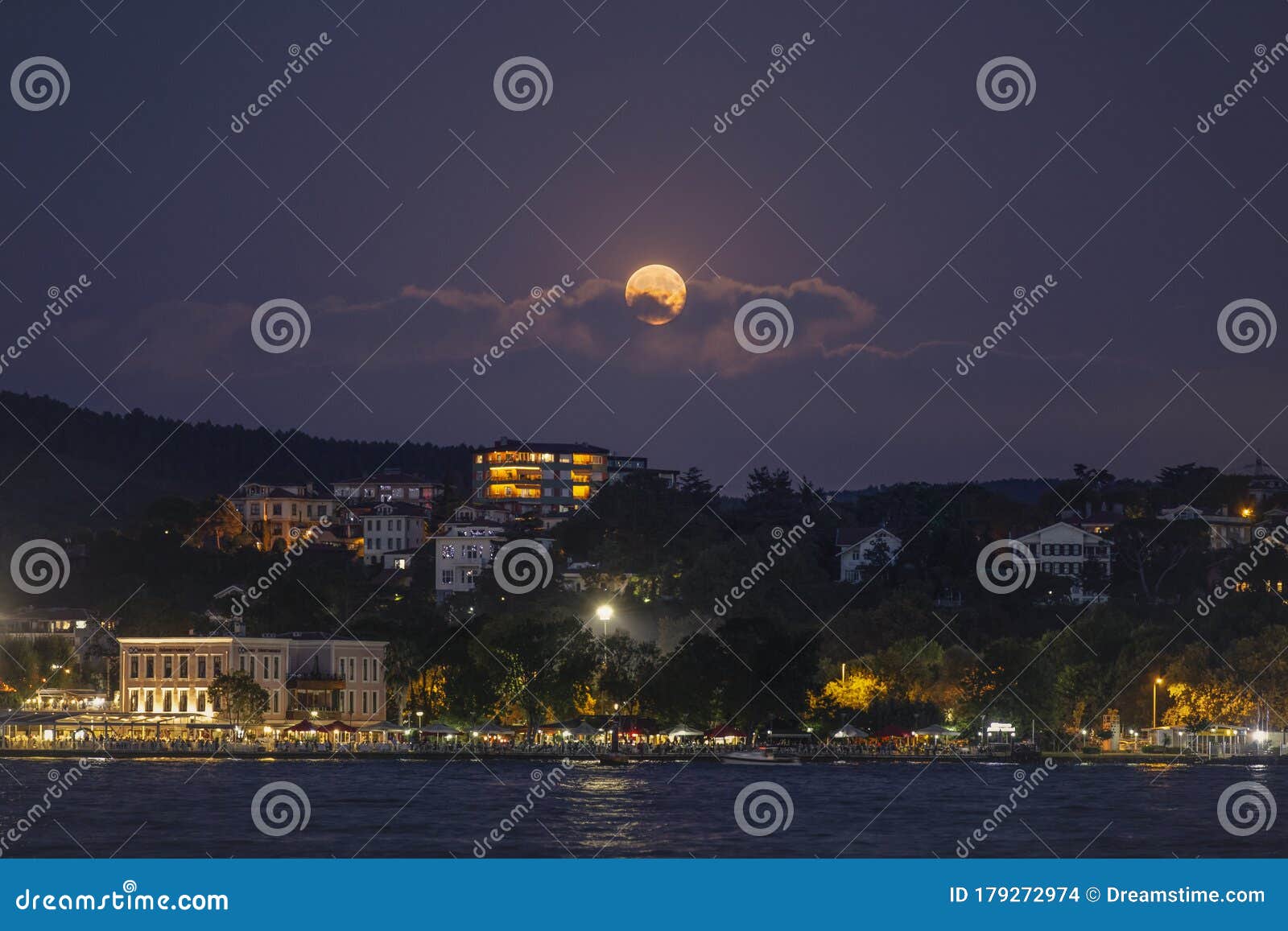 Red Moon on Istanbul stock photo. Image of clouds, night - 179272974