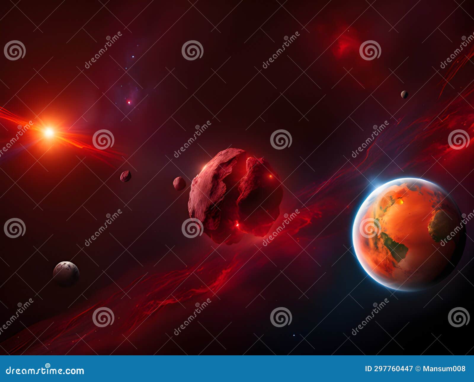 Red Moon with Red Planet Earth Stock Illustration - Illustration of ...