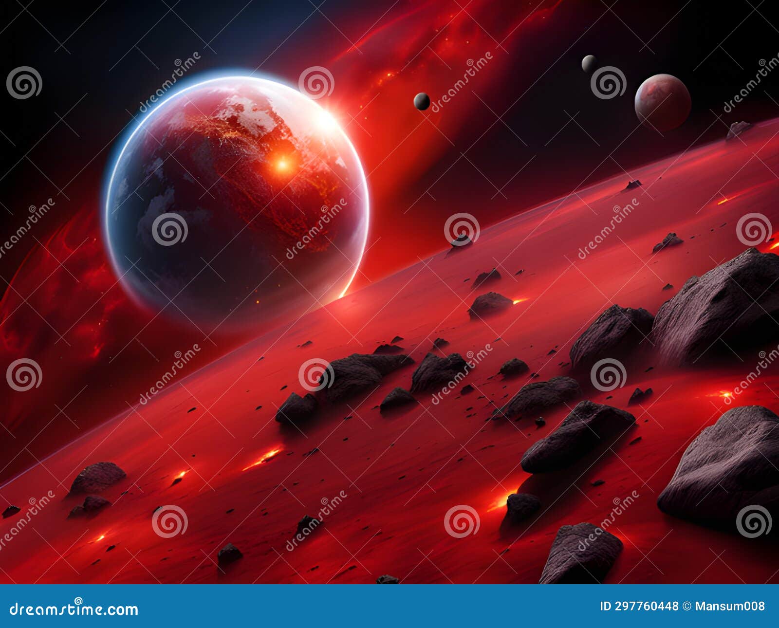 Red Moon with Red Planet Earth Stock Illustration - Illustration of ...