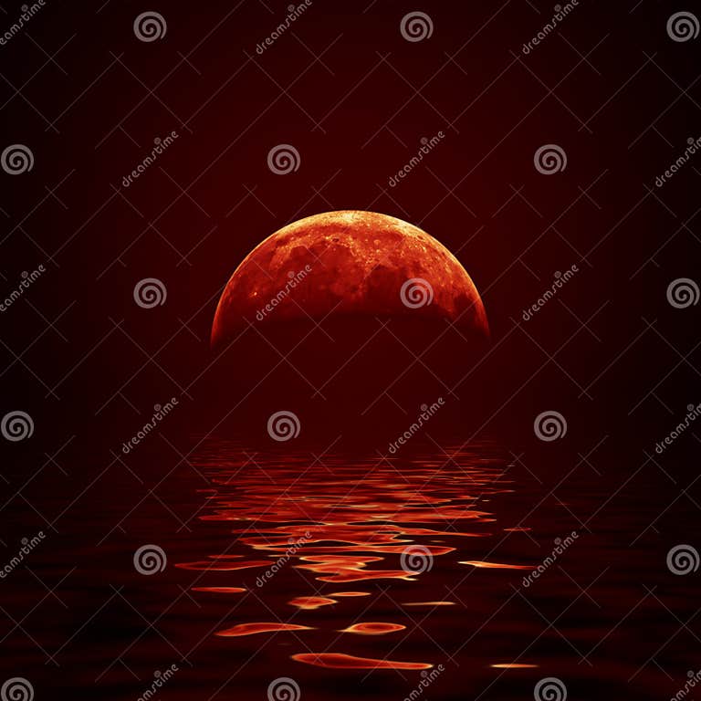 Red moon stock illustration. Illustration of ripple, reflection - 39753591