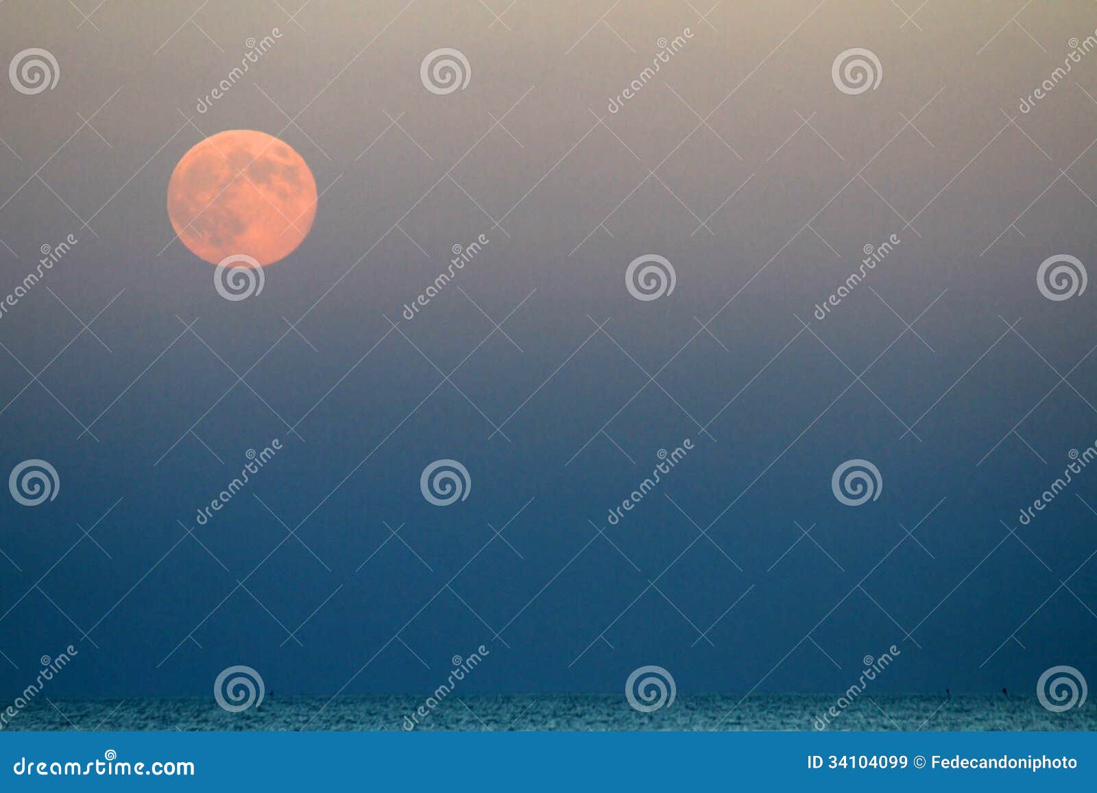 Red Moon that Rises Above the Blue Sea Stock Image - Image of dark ...