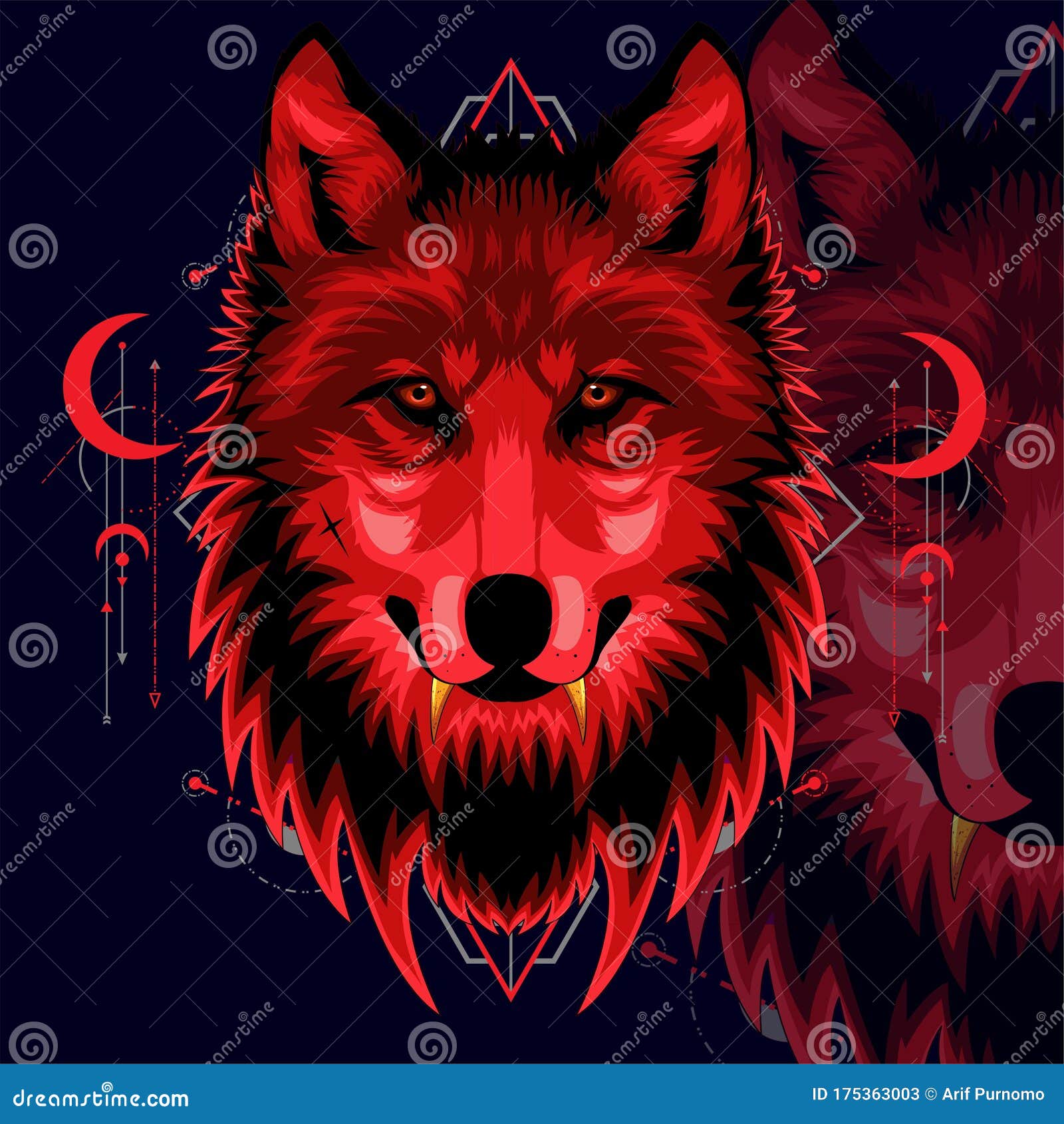 RED MOON WOLF DESIGN GEOMETRIC VECTOR Stock Vector - Illustration of ...