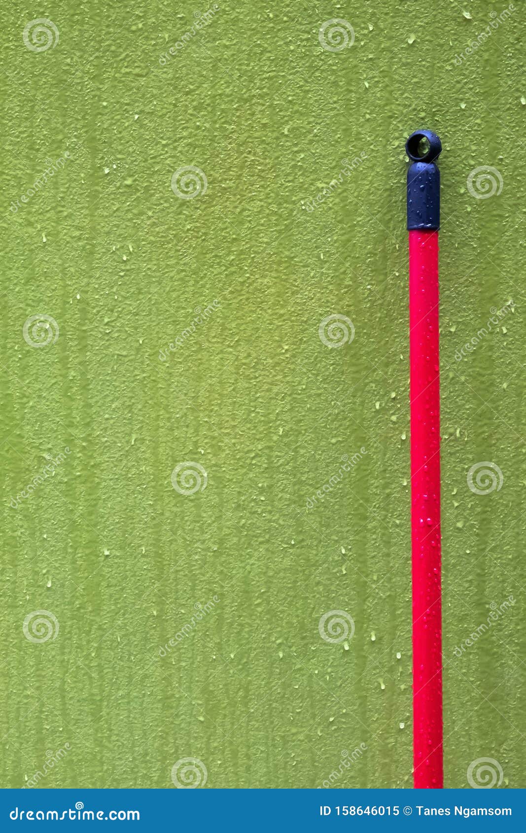 Red Mop Handle Rest Against Green Wall Stock Image - Image of drip ...
