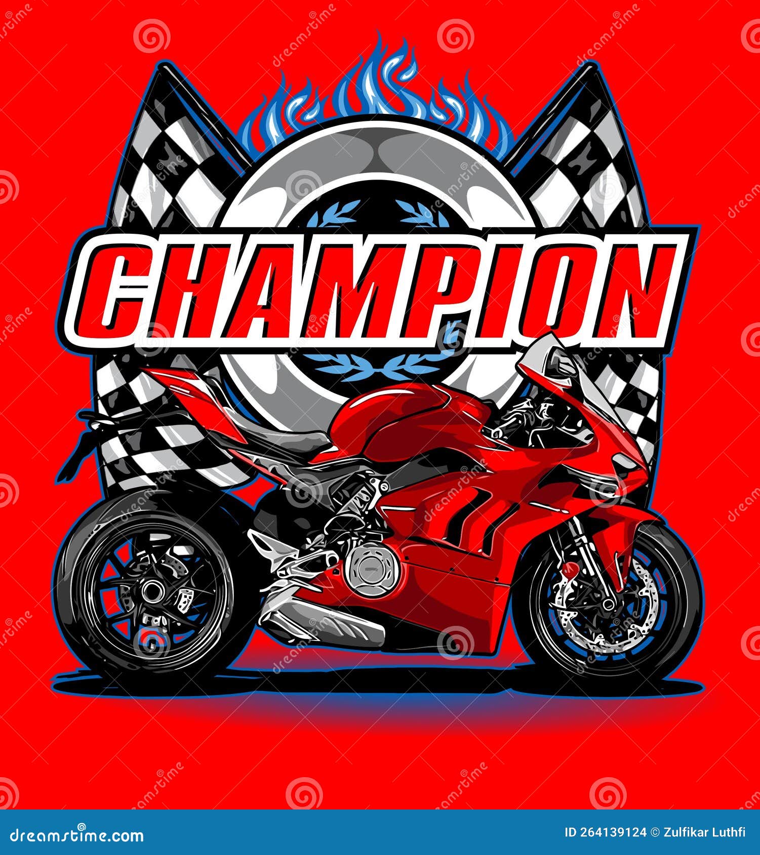 Red Motorbike with Racing Logo and Flag Stock Vector - Illustration of ...