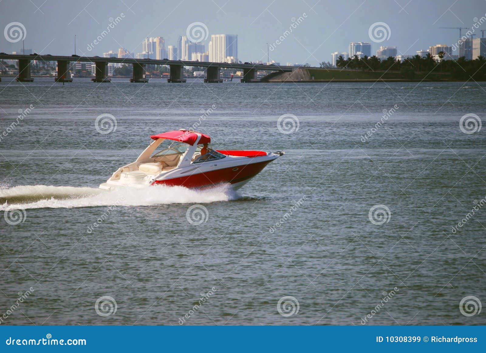 Red Motorboat with White Trim Stock Image - Image of cruising ...