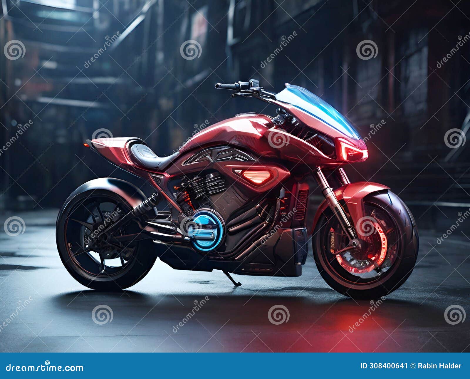A Red Motorcycle with Red Lights Photos Stock Illustration ...