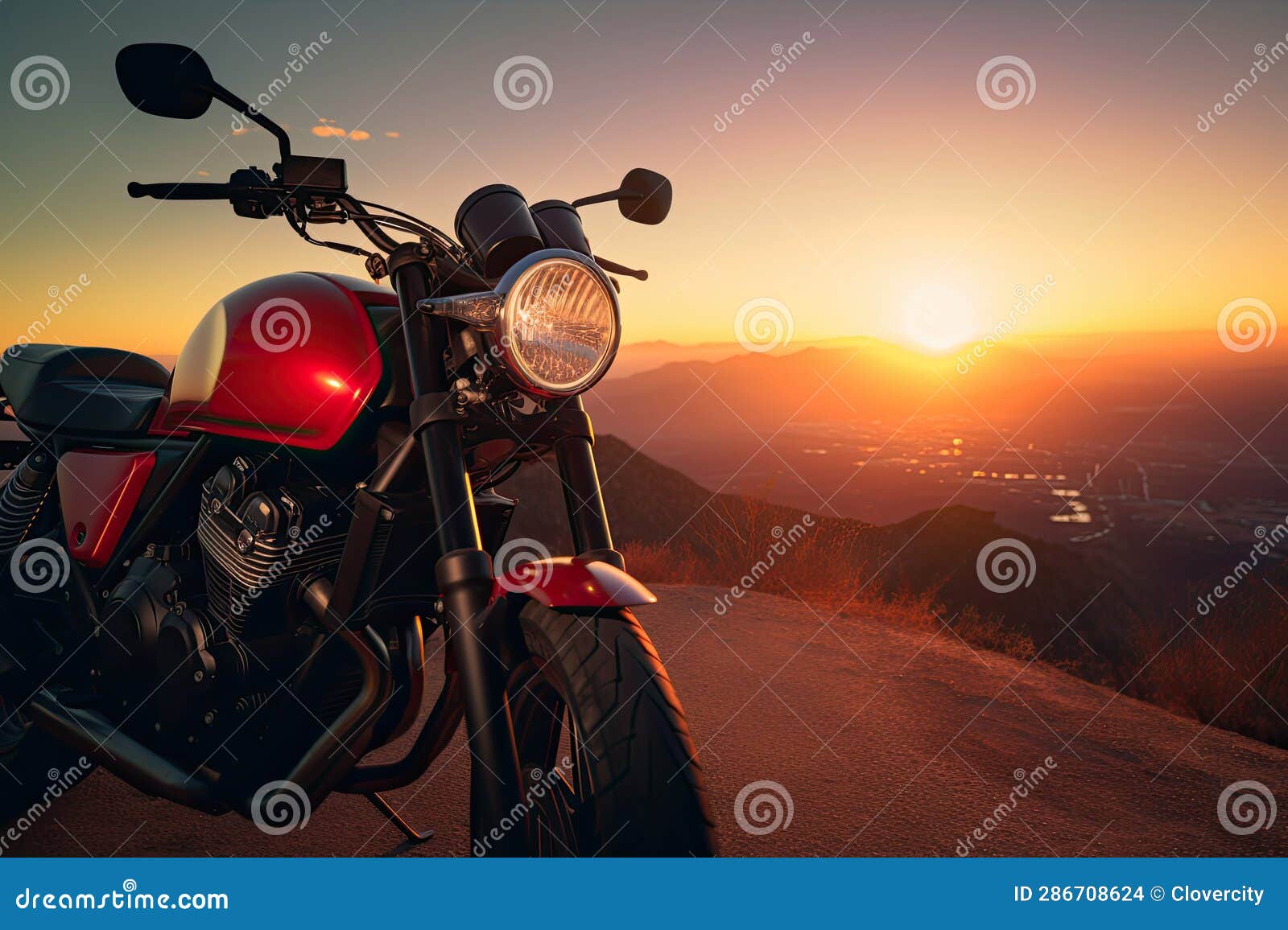 Red motorcycle at sunset stock illustration. Illustration of motorcycle ...