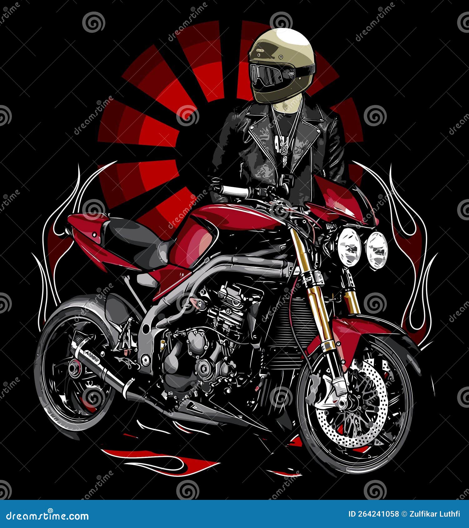 Red motorcycle stock vector. Illustration of grunge - 264241058