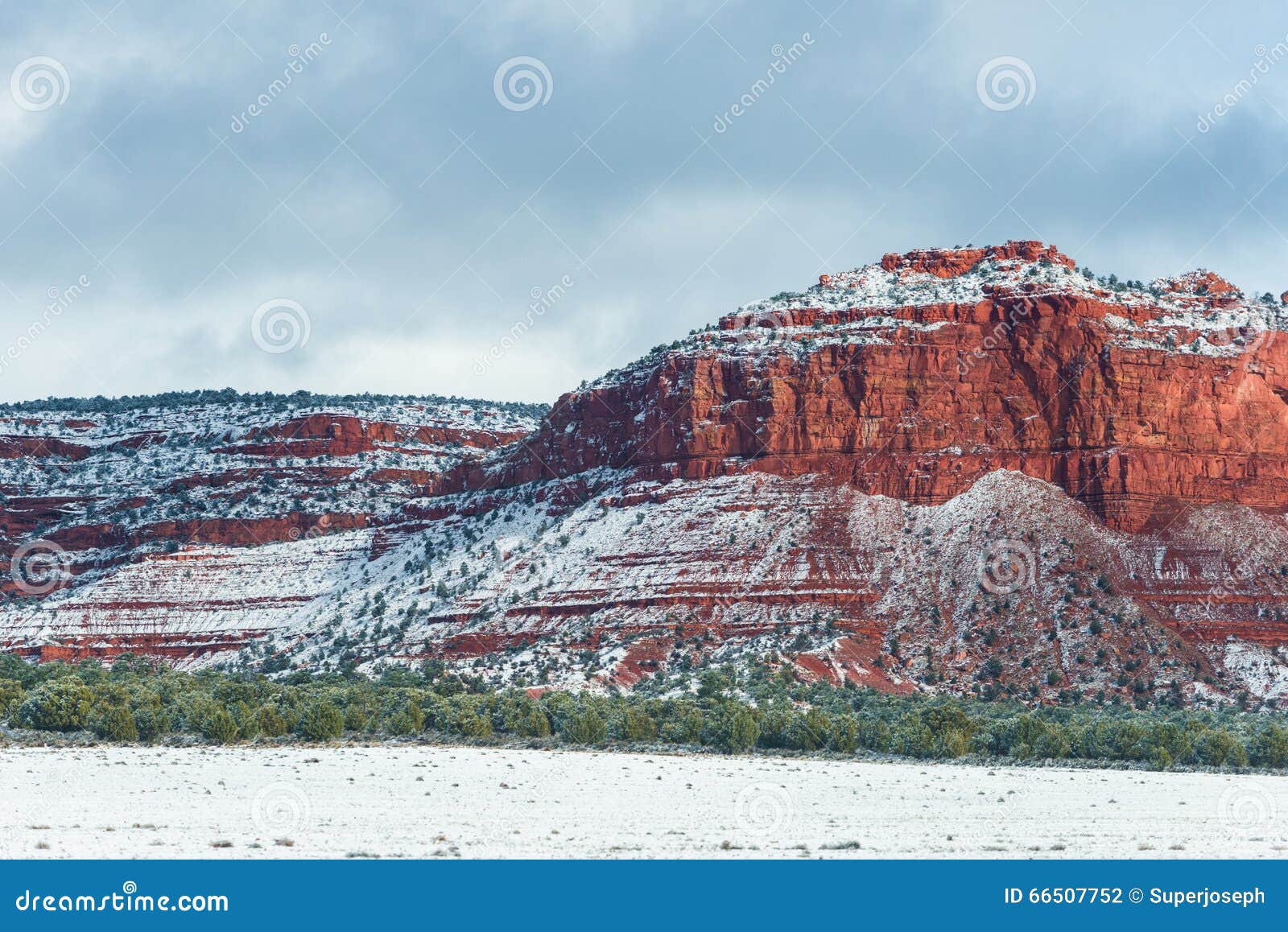 Red Mountain with Snow Haze at Sunset Stock Photo - Image of butte ...