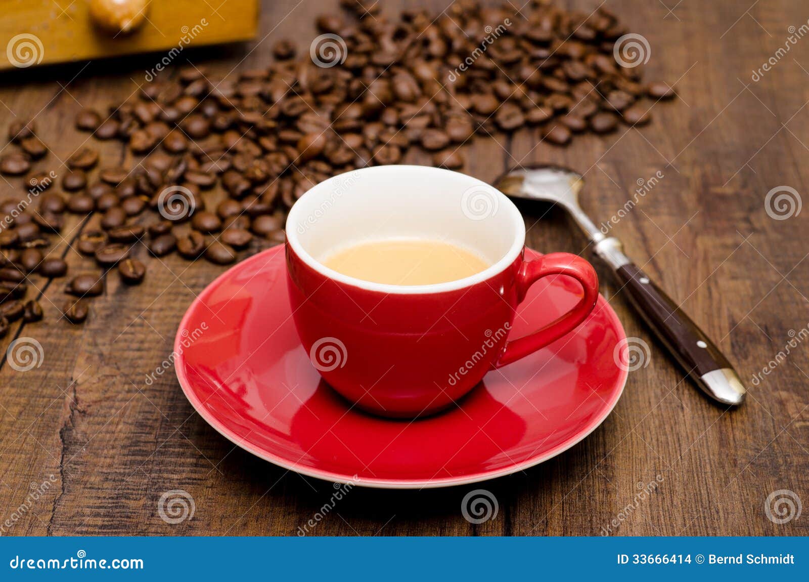 Red Mug Espresso Coffee And A Spoon Stock Photo - Image of crema, spoon ...