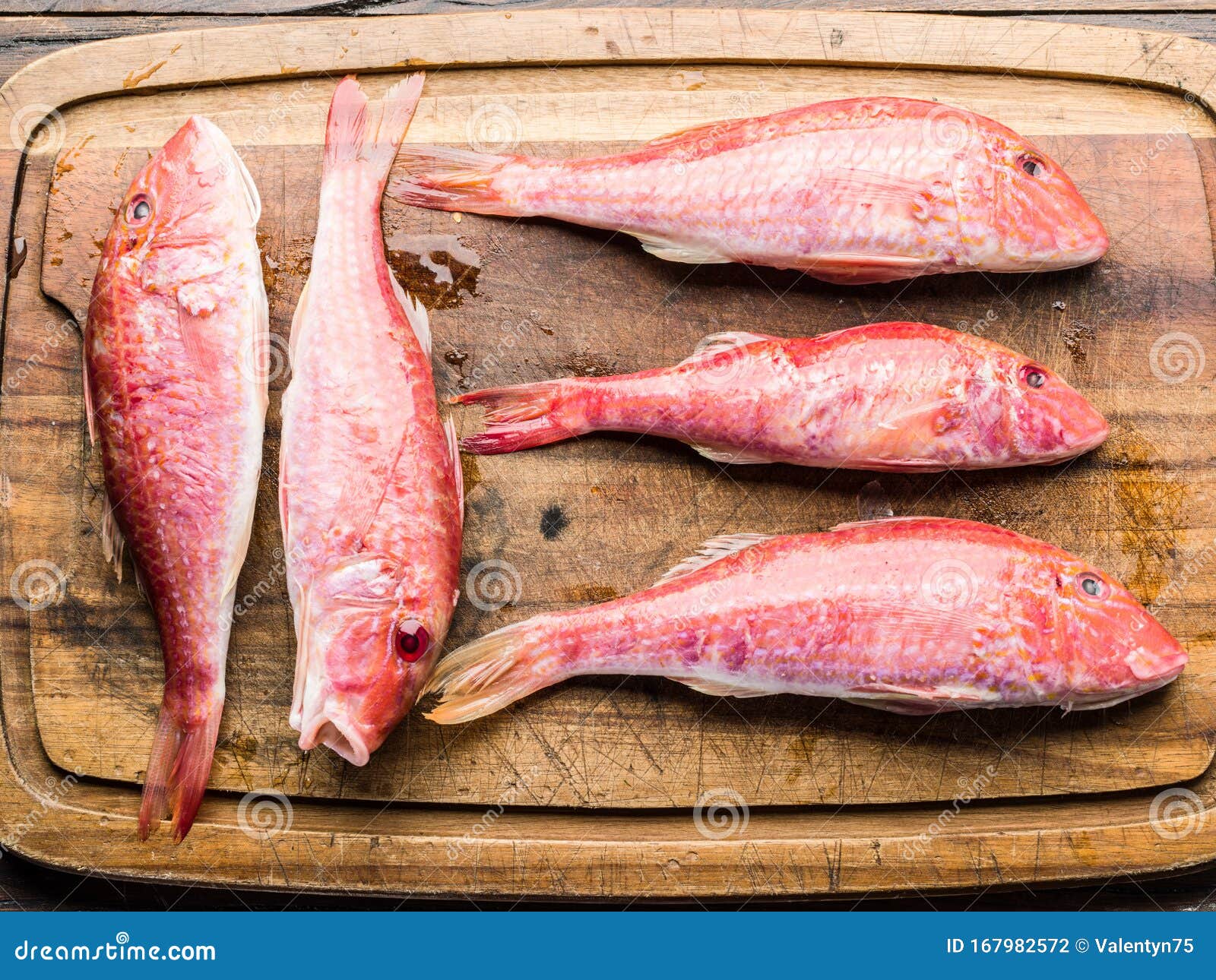 Red Mullets on the Wooden Board Stock Photo - Image of wooden ...