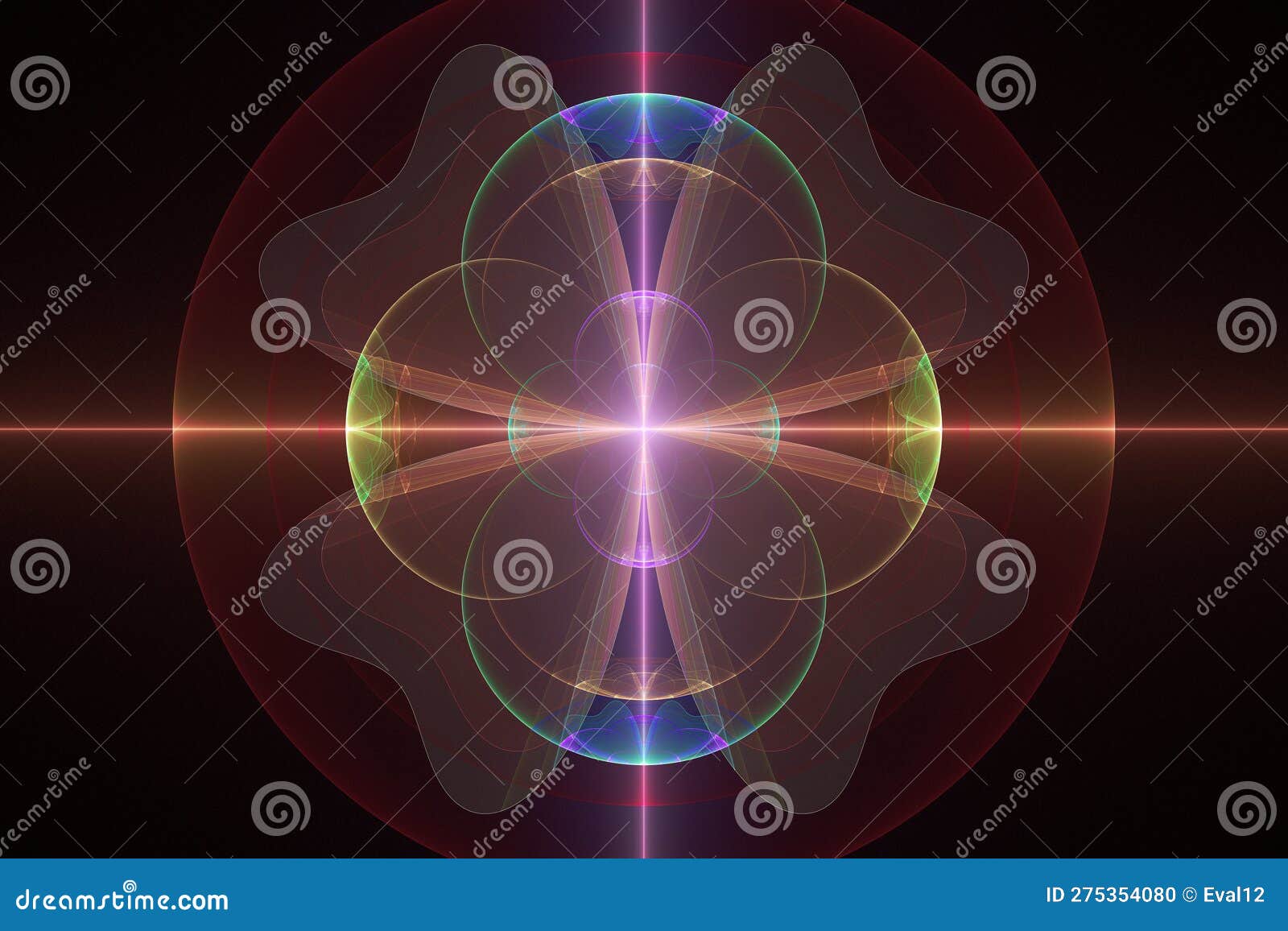 Red Multi-colored Luminous Pattern of Curved Shapes and Rays on a Black ...