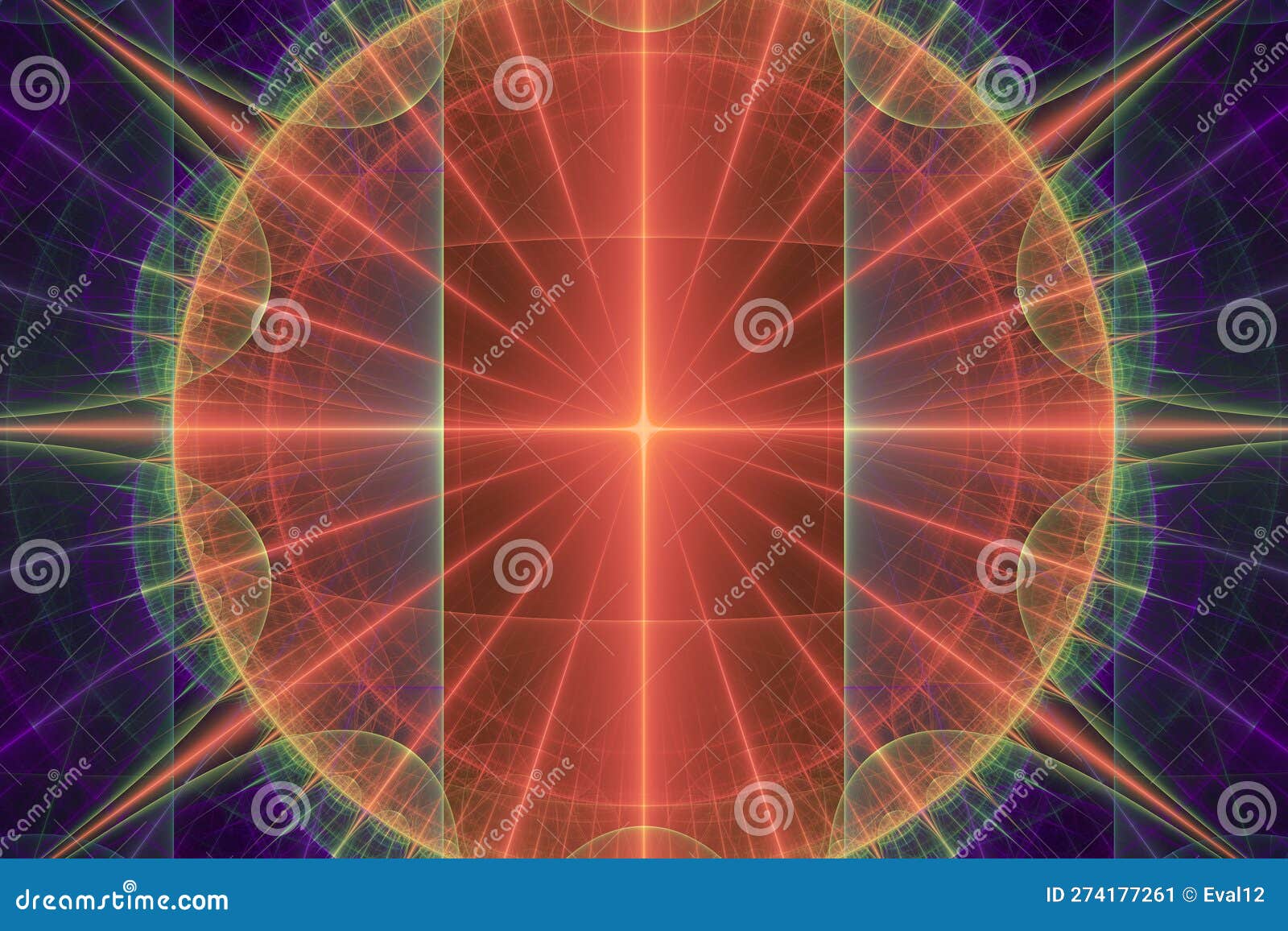 Red Multi-colored Round Luminous Pattern of Curved Waves and Rays on a ...
