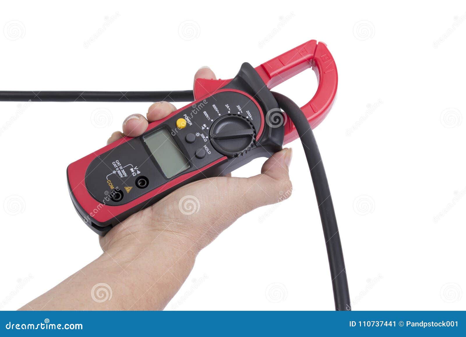 Red Multimeter Clamp in Someone Hand. Stock Image - Image of technician ...
