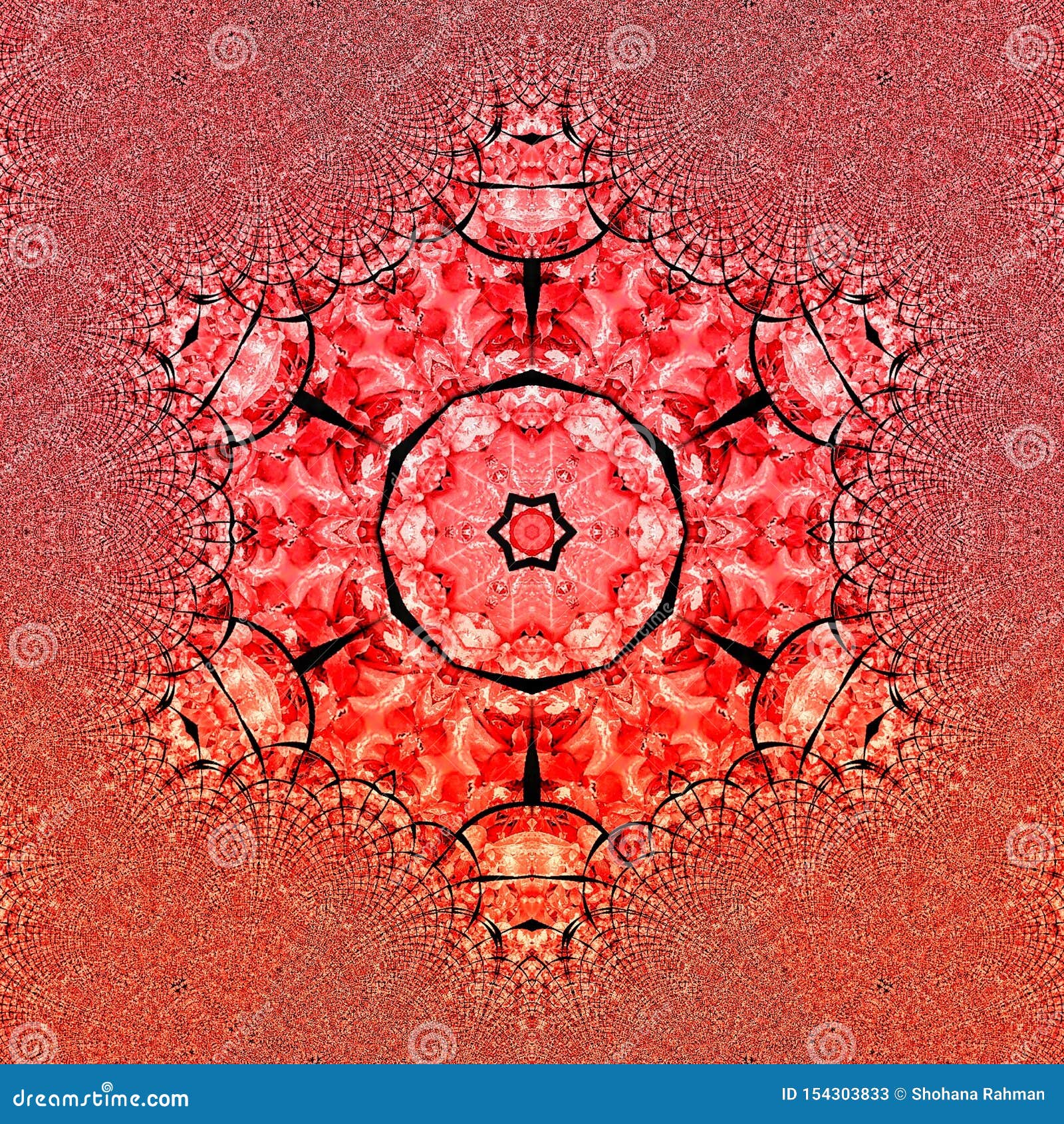 Red and Multiple Colored Floral Illustration, Mirror Effect Applied ...