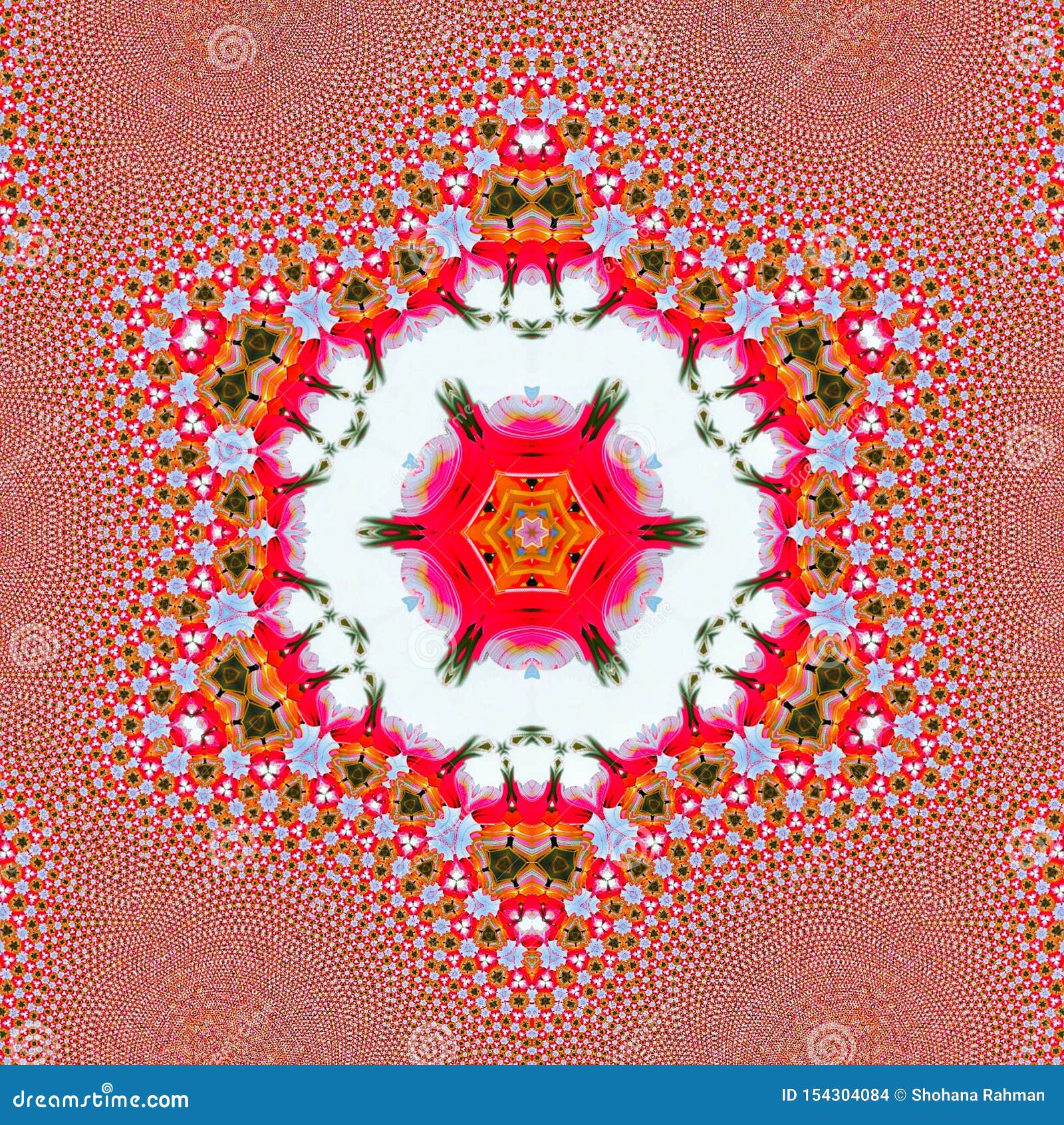 Red and Multiple Colored Floral Illustration, Mirror Effect Applied ...