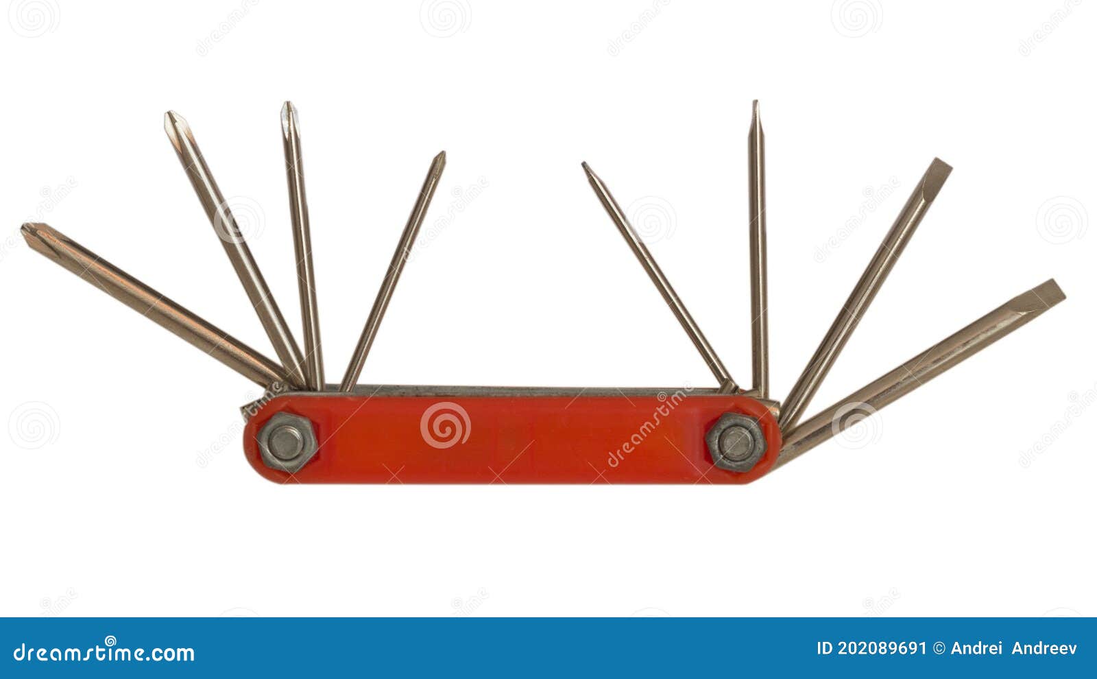 Red Multitool with One Edge of Which Opening Rods of Screwdrivers with ...