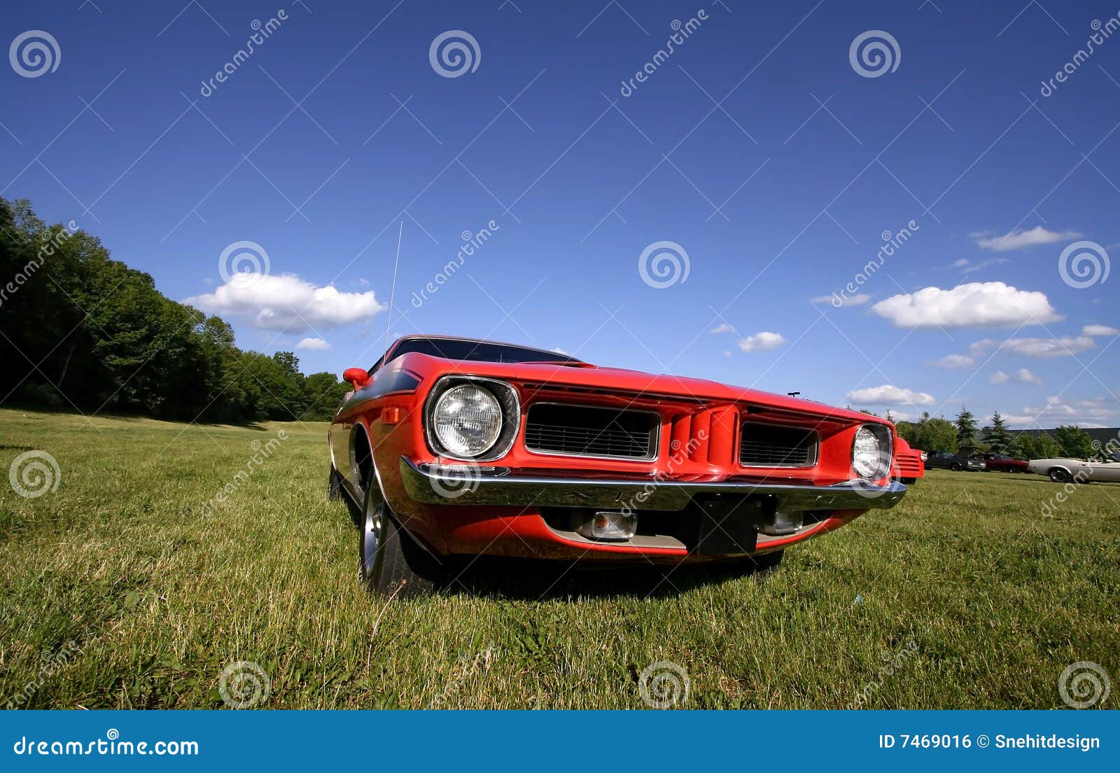 Red Muscle Car stock photo. Image of retro, grass, blue - 7469016