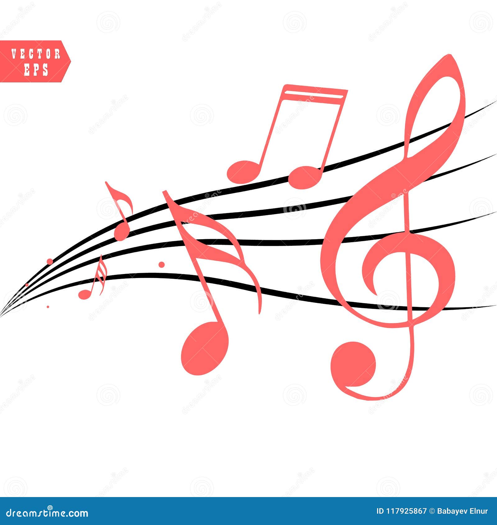 Red Musical Notes in Flowing Design of Elements in Realistic Style ...