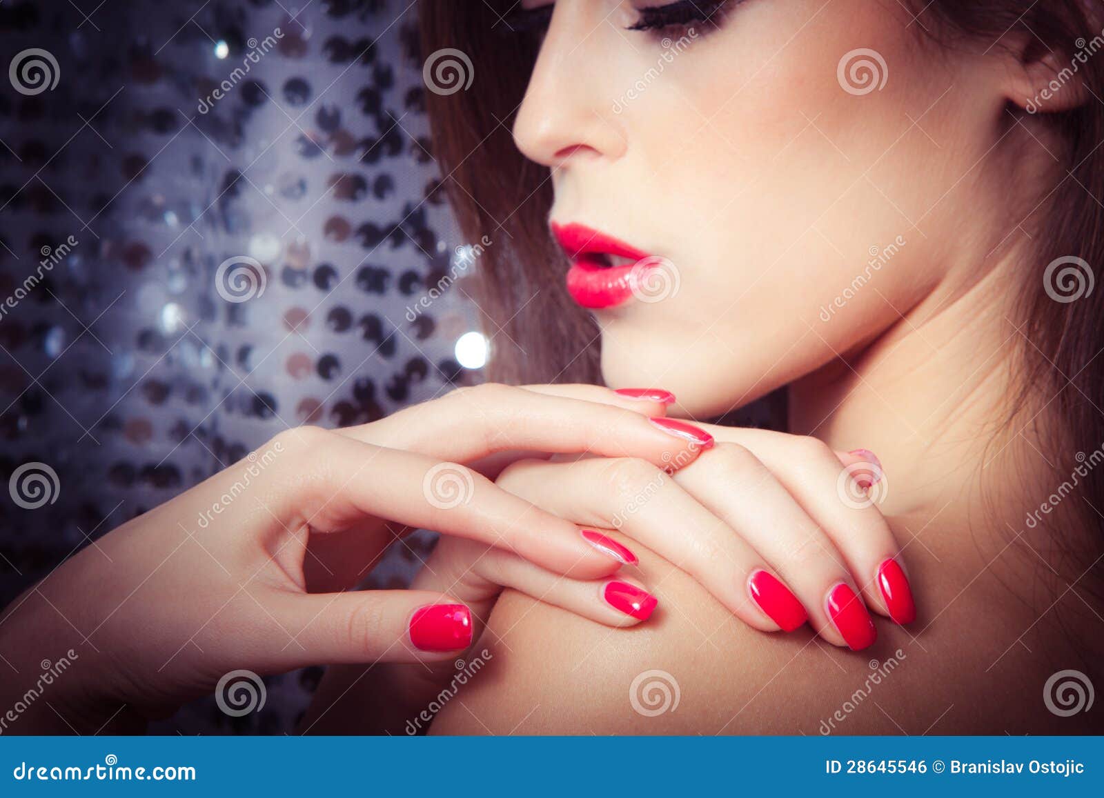 Red nails and lips stock photo. Image of closeup, skin - 28645546