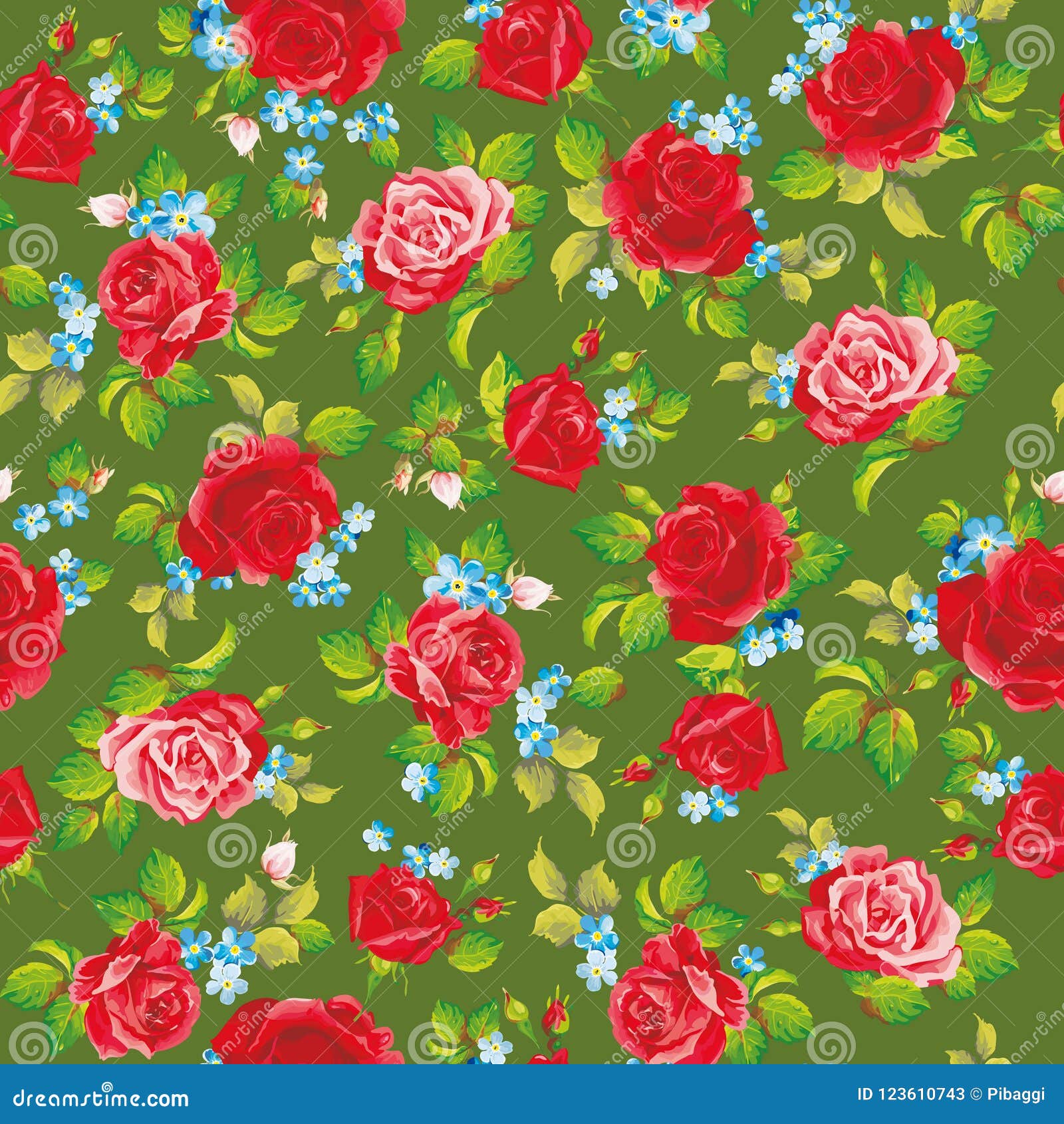 Red Natural Roses Seamless Background, Vector Illustration Stock Vector ...