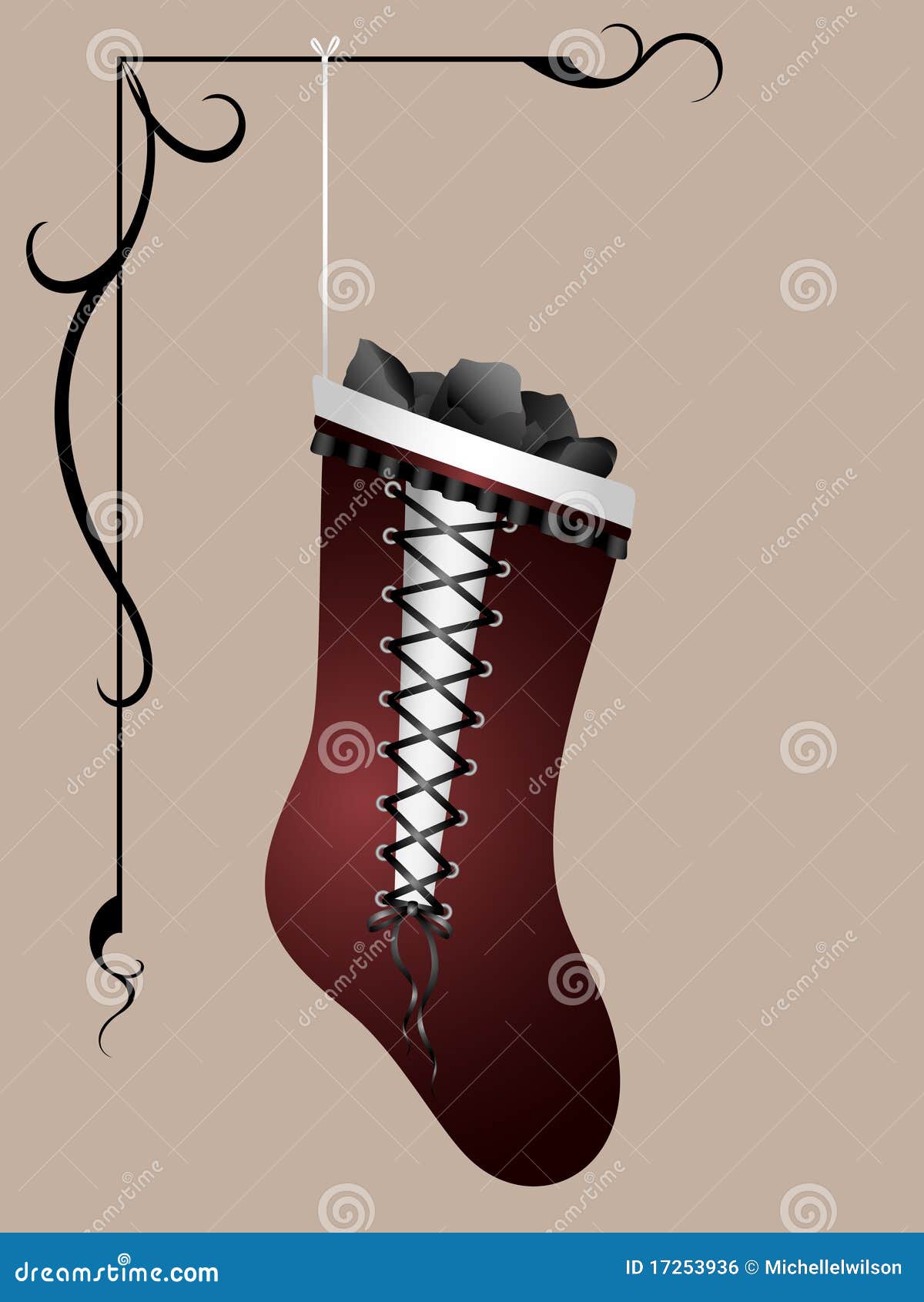 Red Naughty Stocking with Coal Stock Vector - Illustration of bows ...