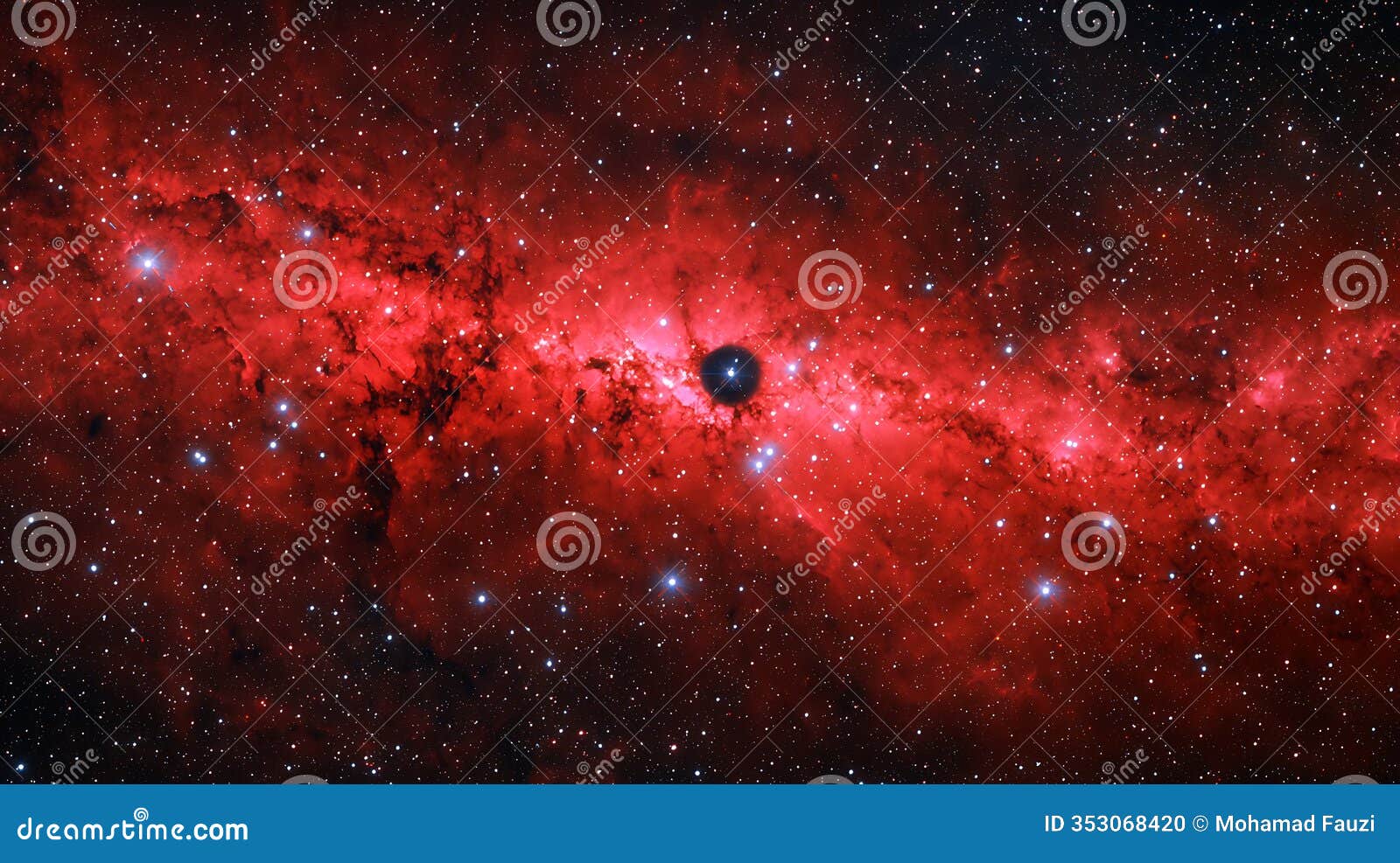 Red Nebula with Dark Dust Cloud, Stars, and Cosmic Gas Stock ...