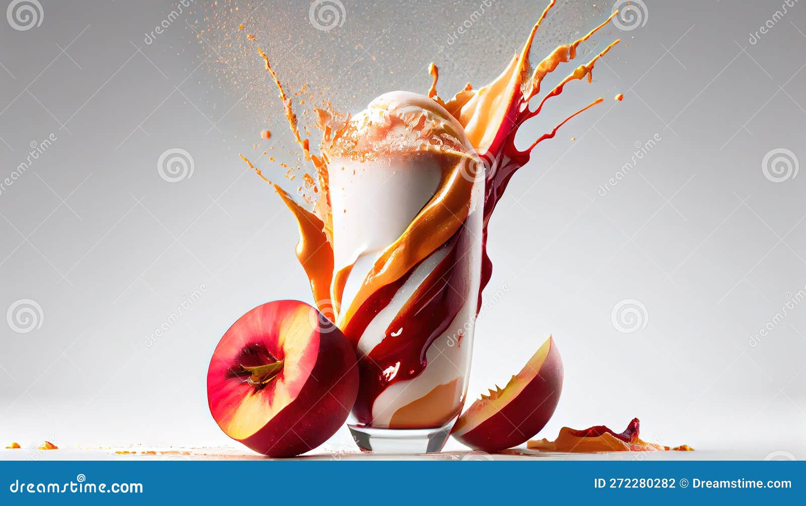 Red Nectarine Fruit Smoothie-Juice Splashing or Dripping on White ...
