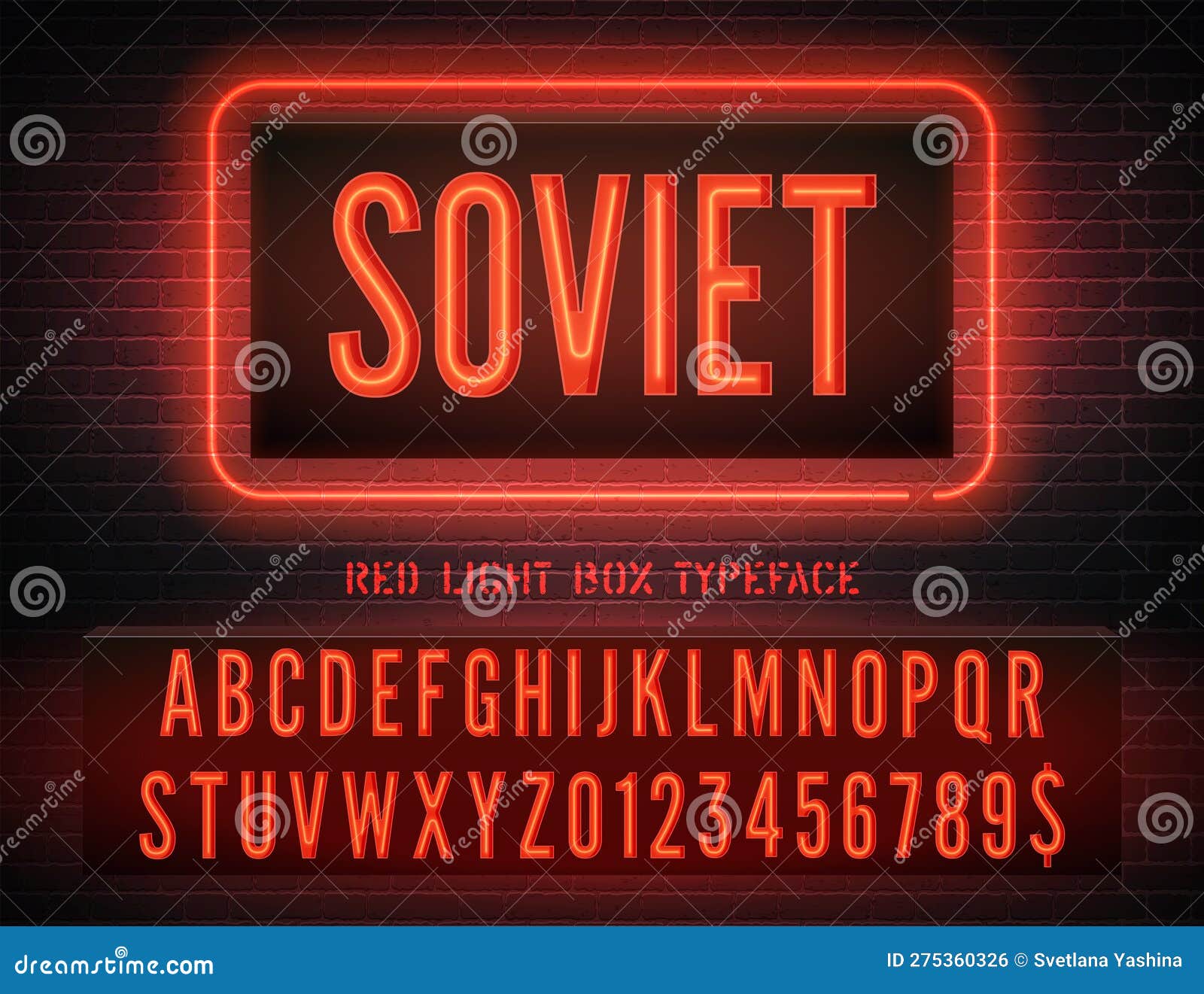 Soviet Night Light Glow Font With Numbers. Warning Sign With Red Narrow ...
