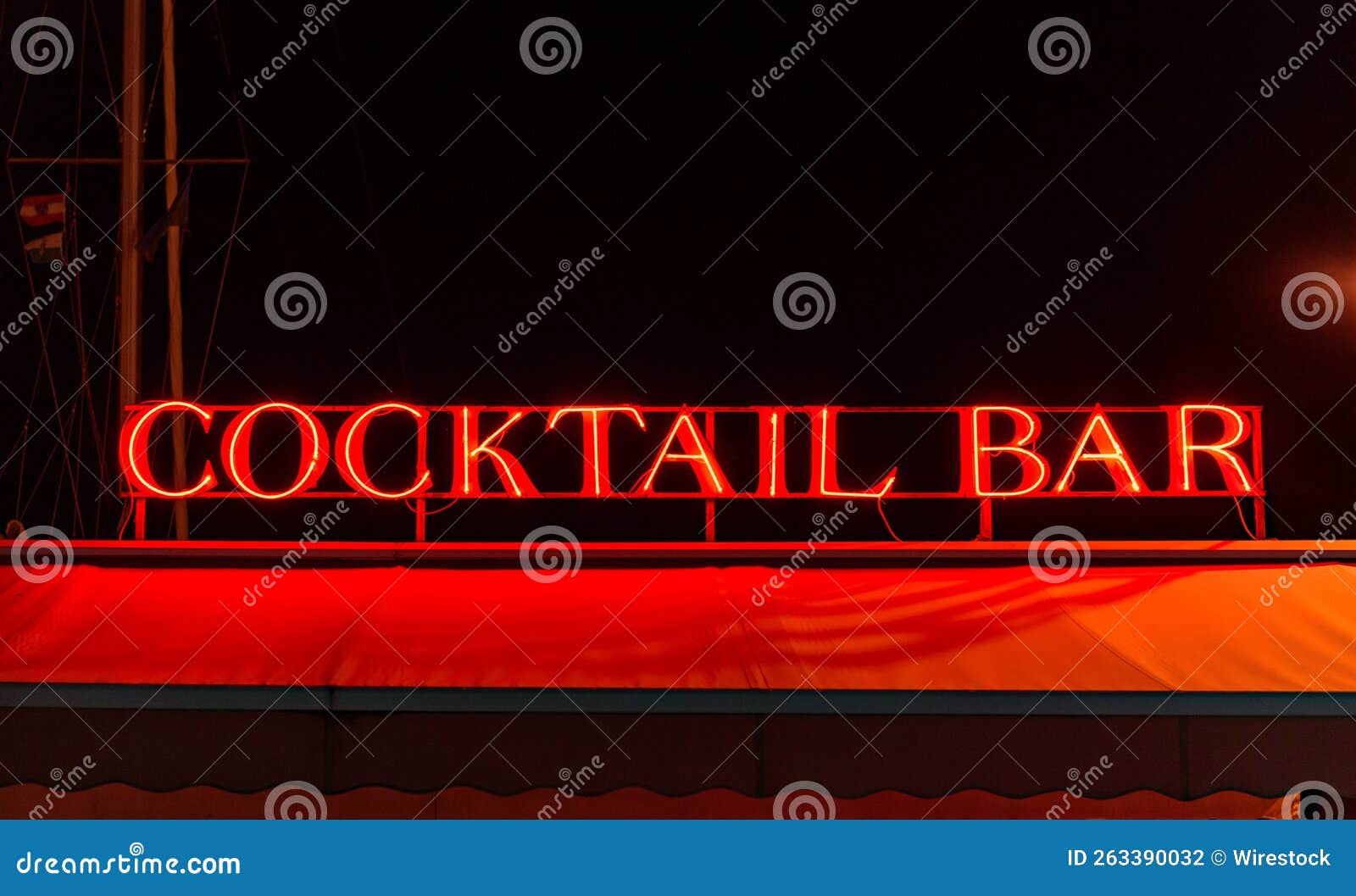 Red Neon Cocktail Bar Sign at Night Editorial Photography - Image of ...