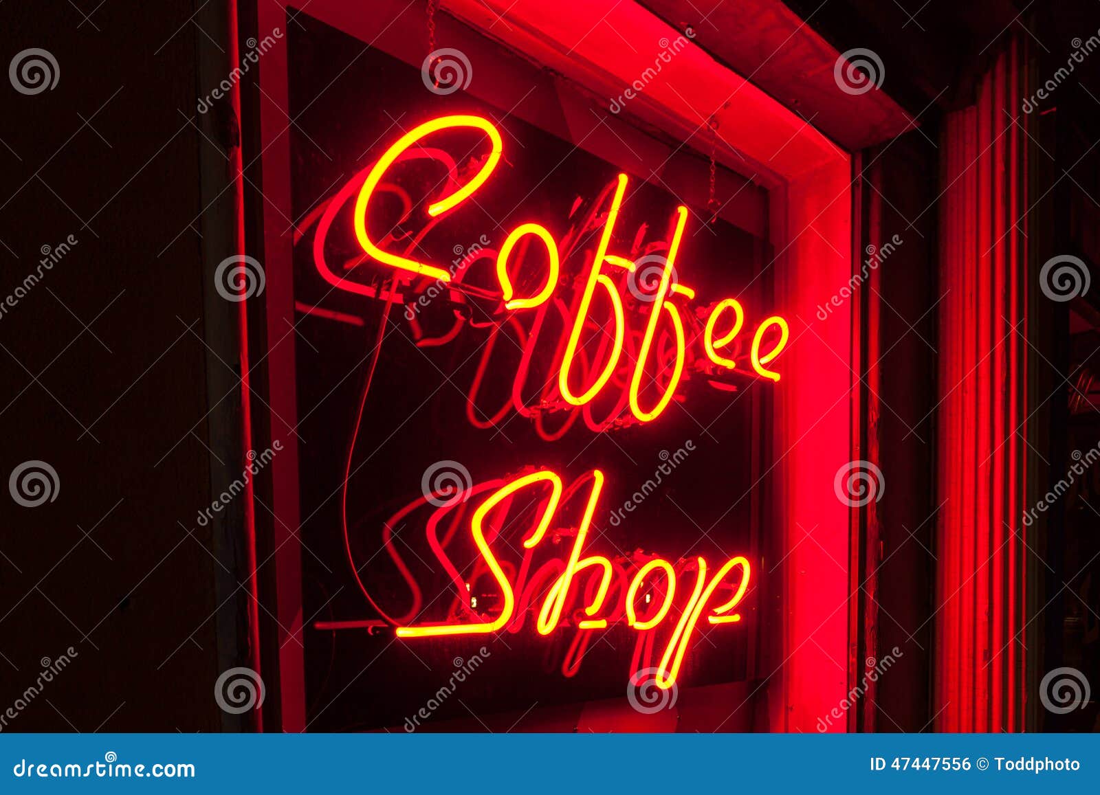 Red Neon Coffee Shop Sign Left Side Version Closer Stock Photo - Image ...