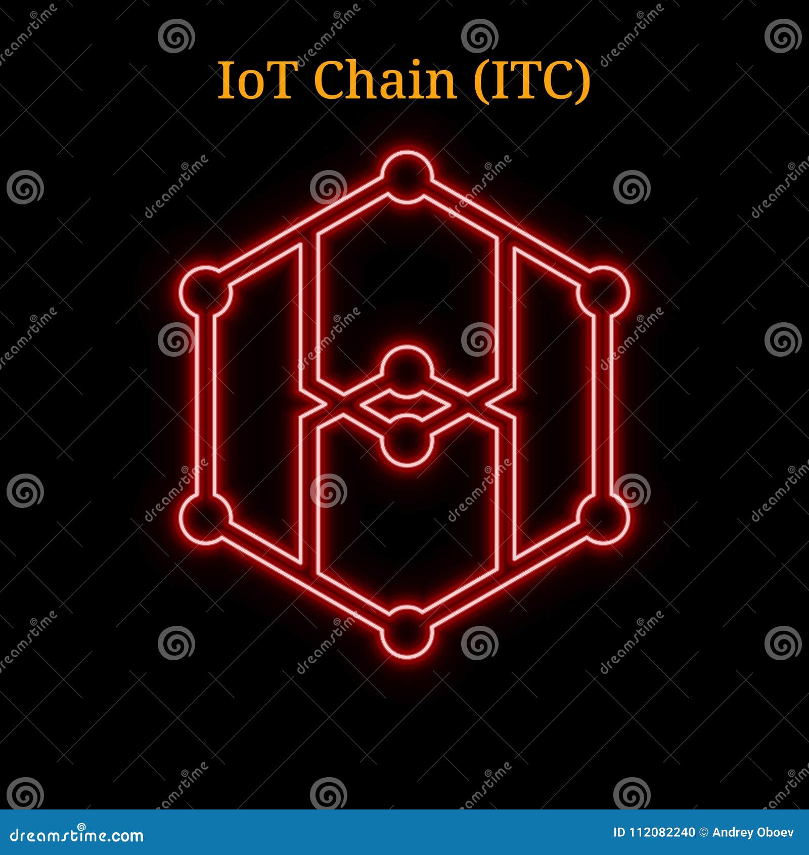 Red Neon IoT Chain (ITC) Cryptocurrency Symbol Stock Illustration ...