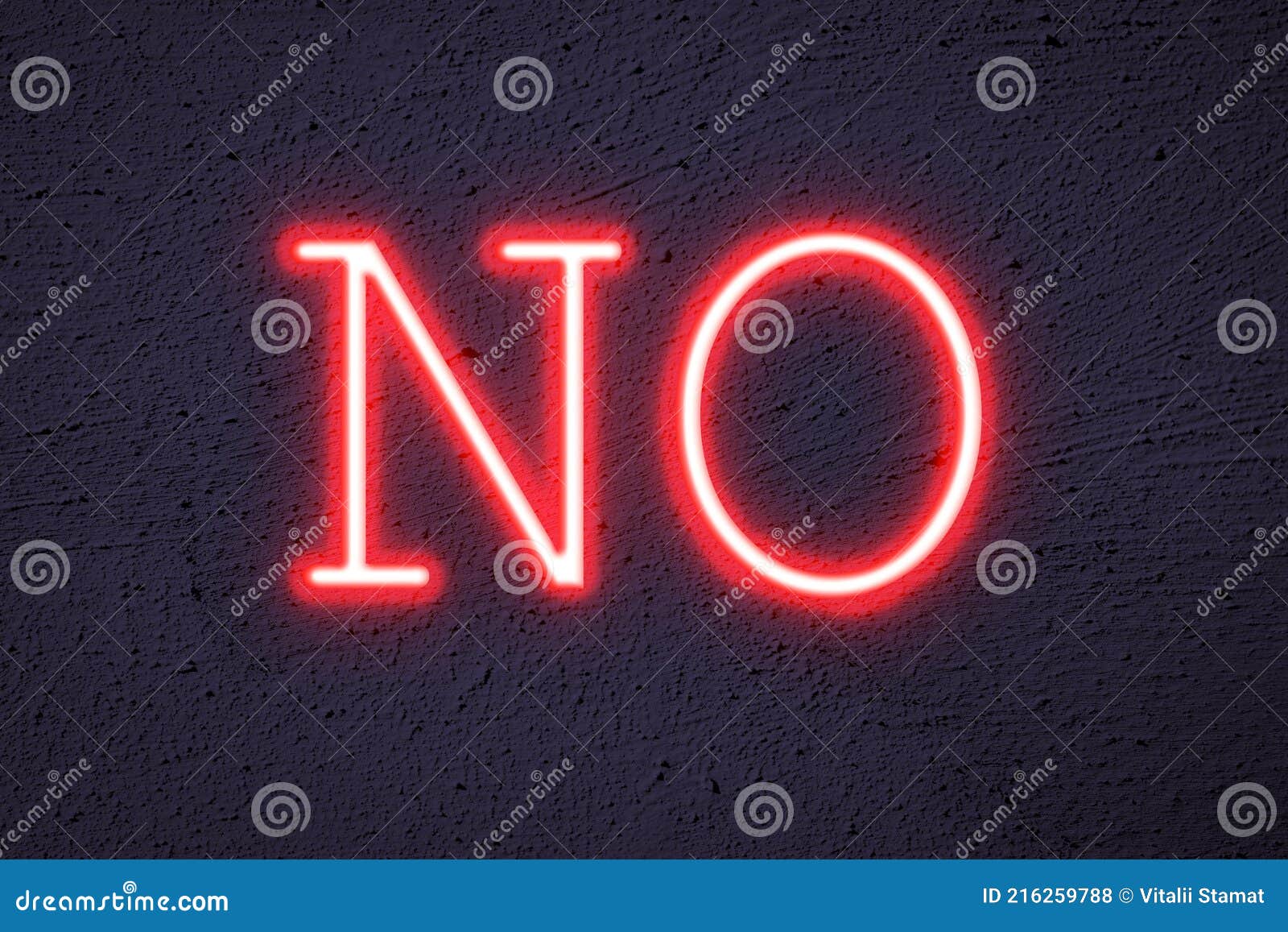 Red Neon Lettering NO on a Blue Plastered Wall. Failure Concept Stock ...